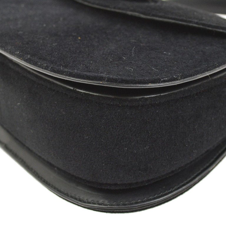 Gucci Black Felt Leather Top Handle Satchel Kelly Style 2 in 1 Shoulder ...