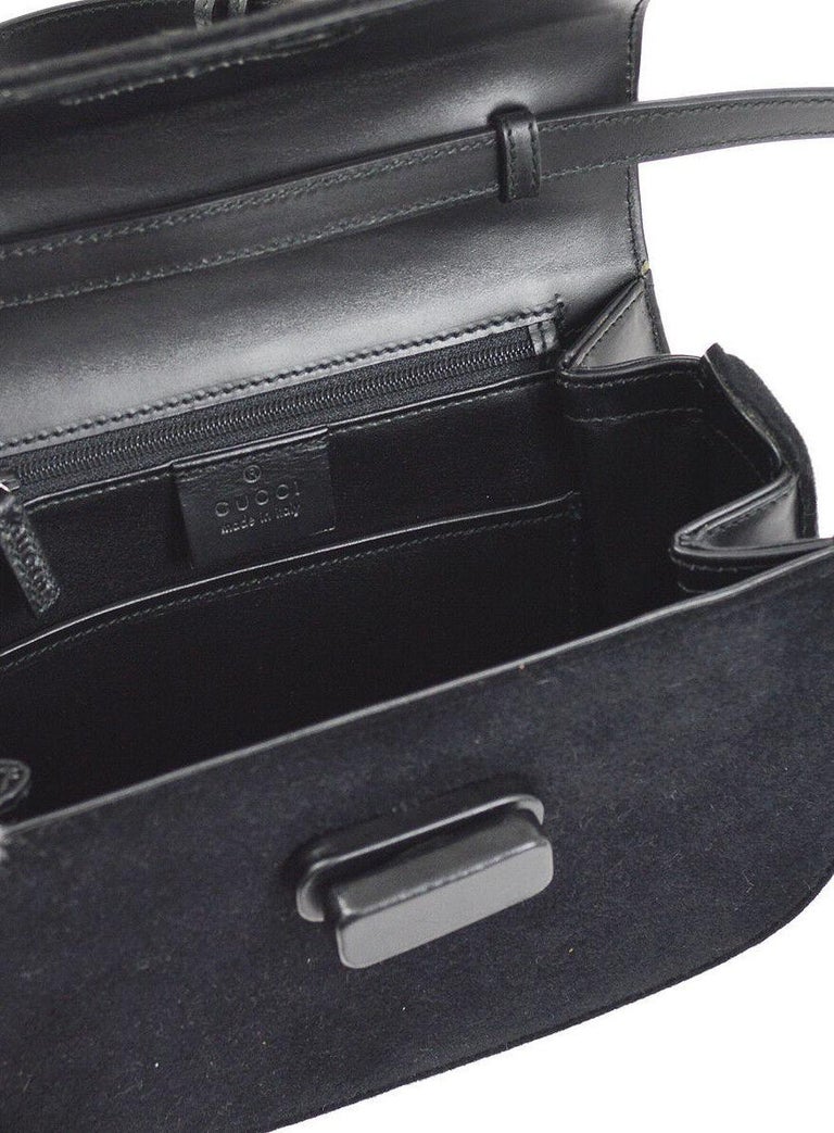Gucci Black Felt Leather Top Handle Satchel Kelly Style 2 in 1 Shoulder ...