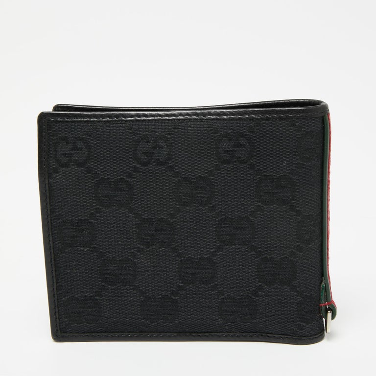 Gucci Black GG Canvas and Leather Wed Bifold Wallet at 1stDibs