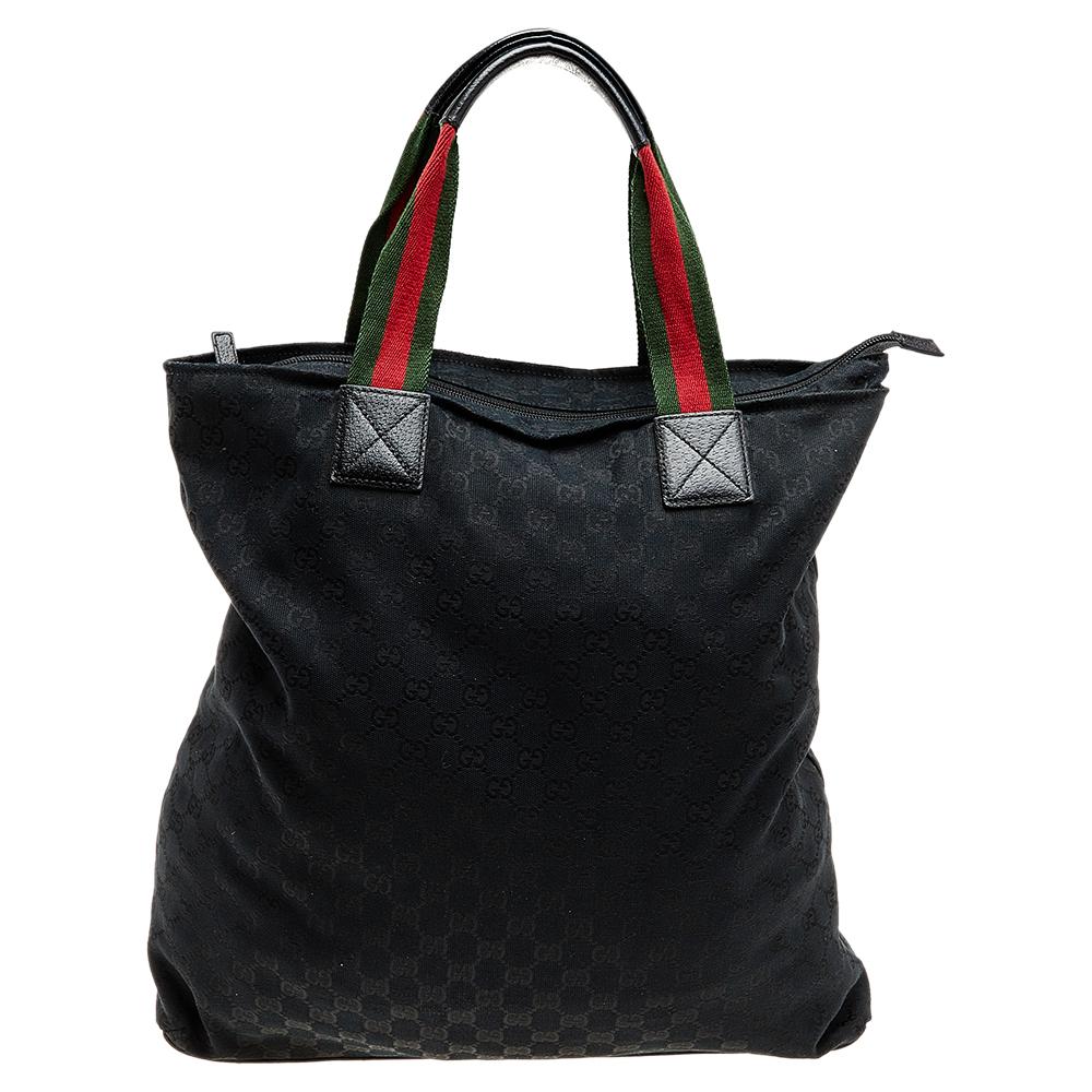 Gucci Black GG Canvas Large Web Handle Vertical Tote Bag at 1stDibs ...
