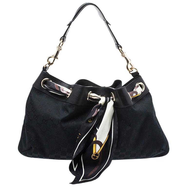 Gucci Black GG Canvas Positano Scarf Hobo For Sale at 1stDibs