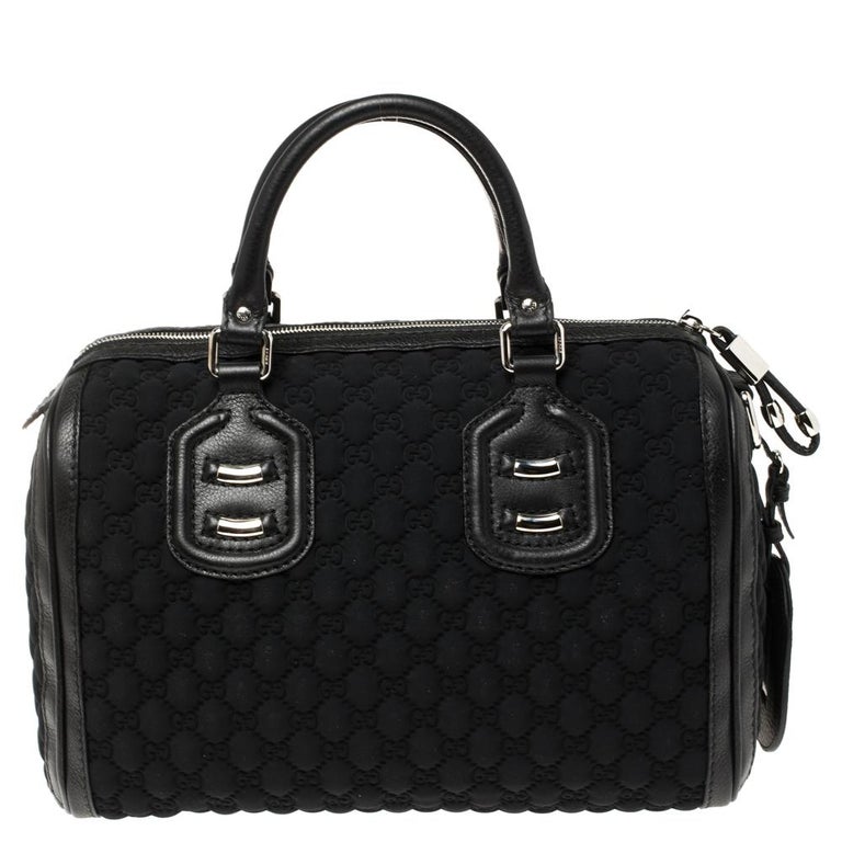 Gucci Black GG Neoprene and Leather Medium Techno Tag Boston Bag at ...