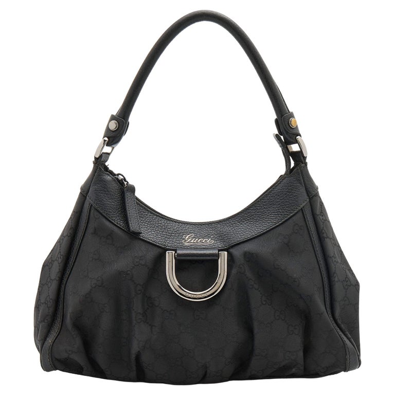 Gucci Black GG Nylon and Leather Medium Abbey D Ring Hobo For Sale at ...