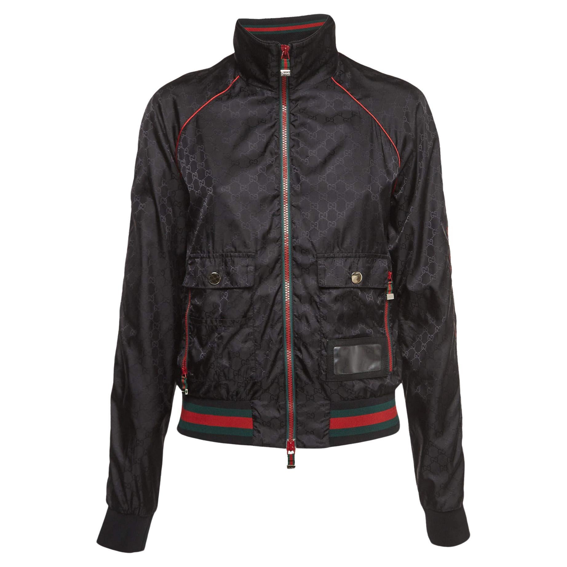 Gucci Black GG Patterned Nylon Zip-Up Jacket M For Sale at 1stDibs