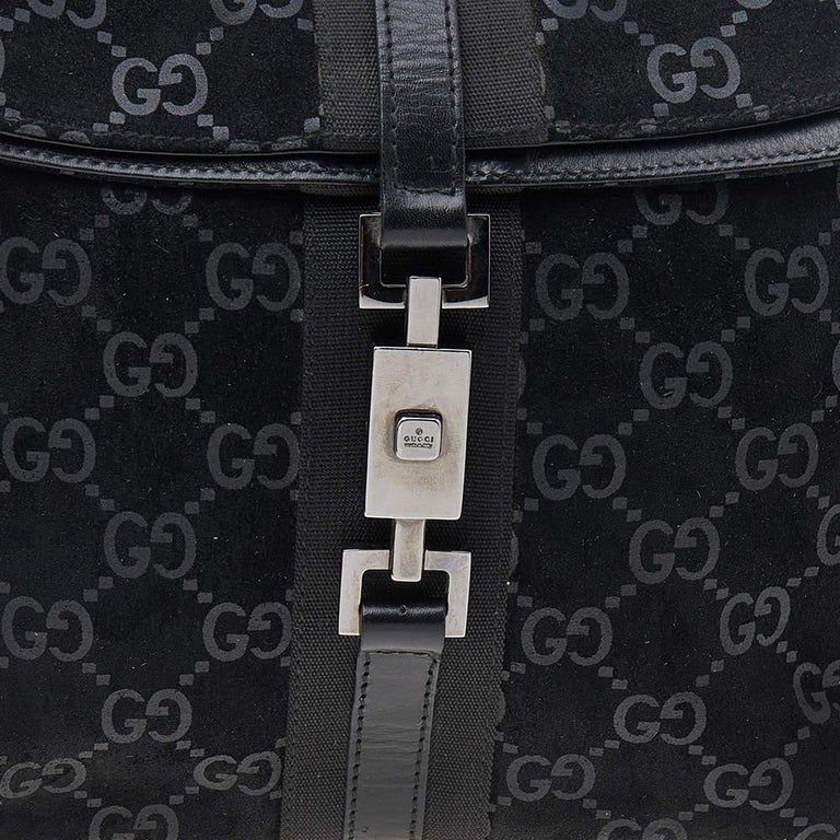 Gucci Black GG Print Suede And Leather Hobo For Sale at 1stDibs