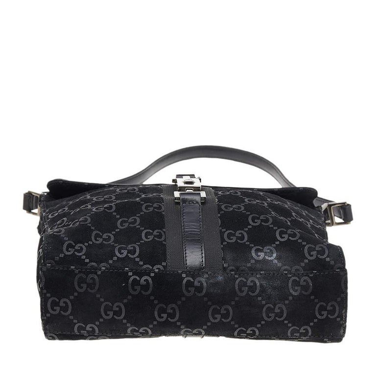 Gucci Black GG Print Suede And Leather Hobo For Sale at 1stDibs