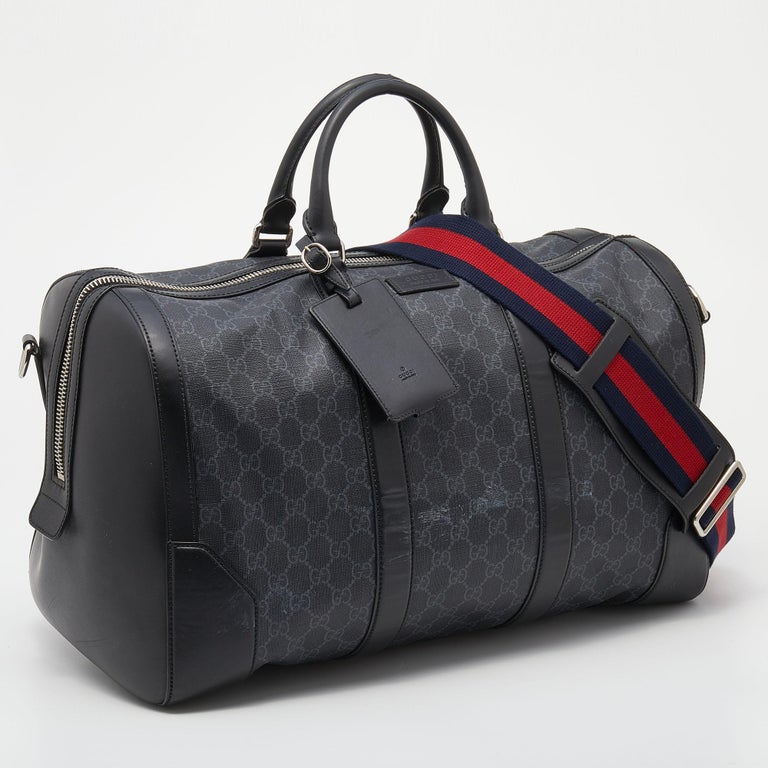 Gucci Black GG Supreme Canvas and Leather Medium Carry On Duffle Bag at ...