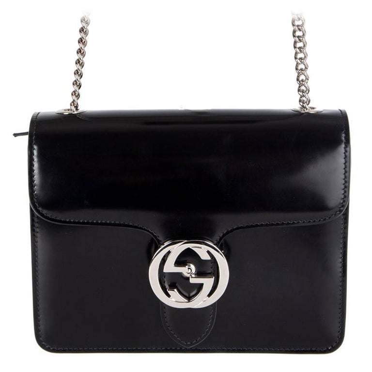 GUCCI black glazed leather INTERLOCKING SMALL Shoulder Bag at 1stDibs