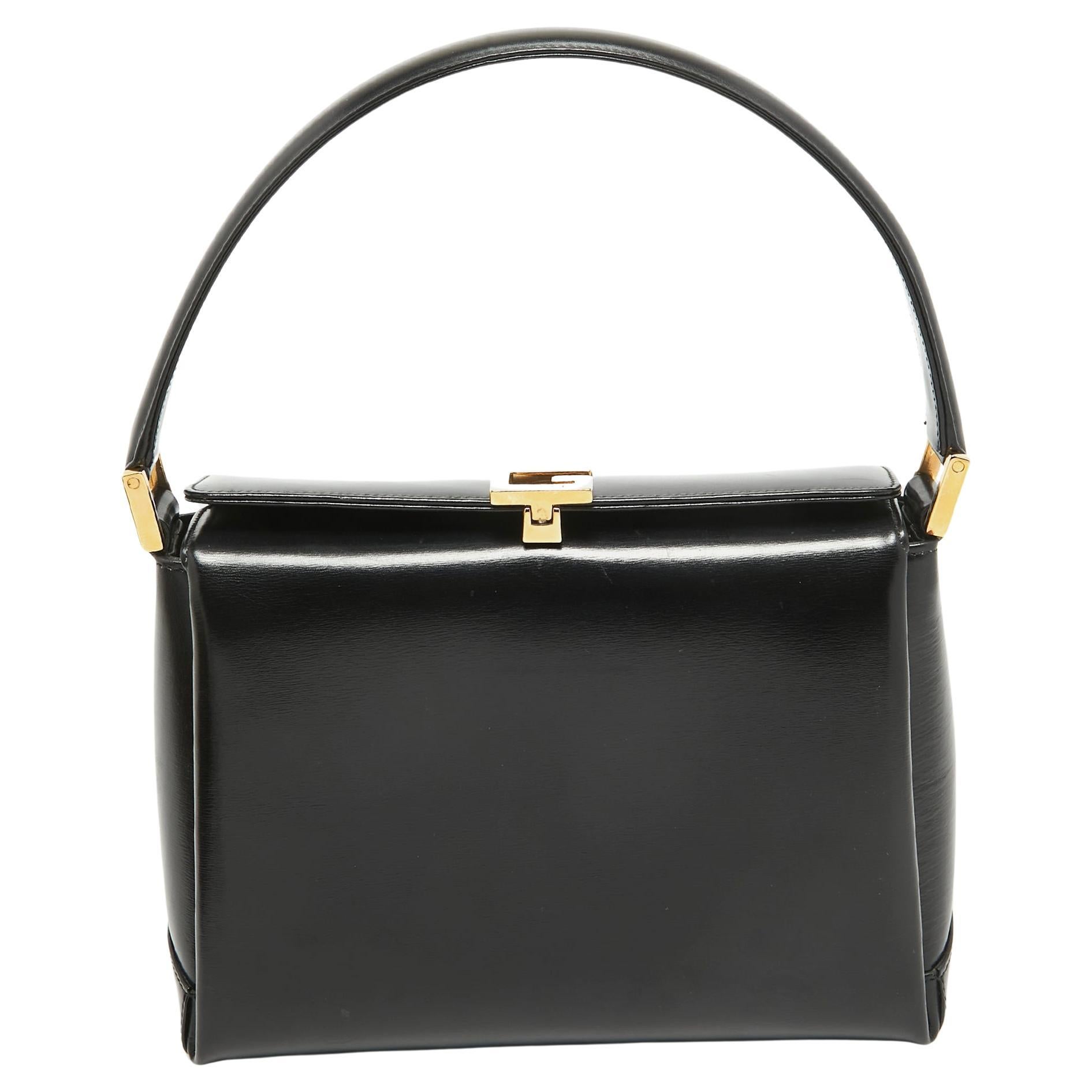 Gucci Black Glossy Leather G Logo Top Handle Bag For Sale at 1stDibs