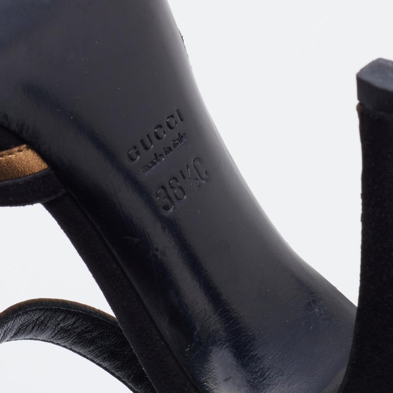 Gucci Black/Gold Suede And Leather Ankle Strap Sandals Size 38.5 For ...