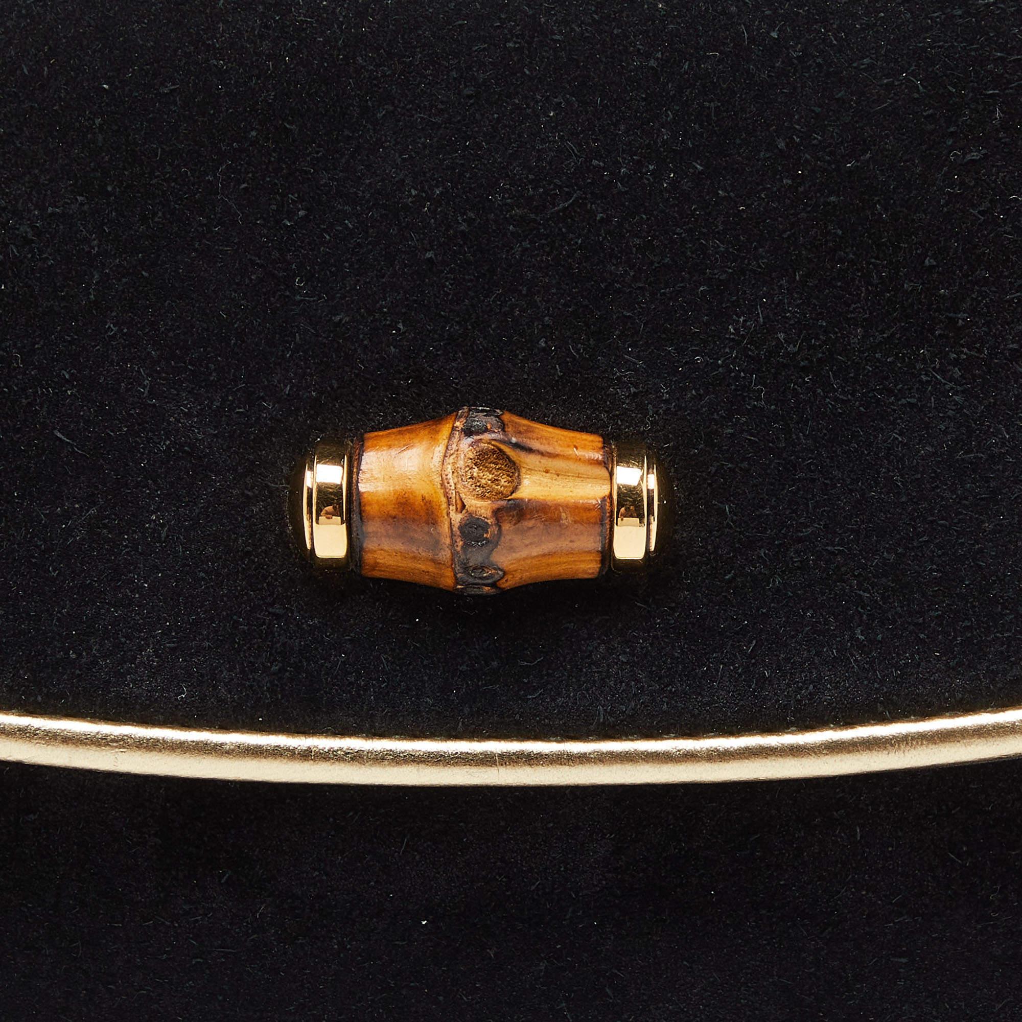 Gucci Black/Gold Suede Bamboo Wristlet Clutch For Sale at 1stDibs