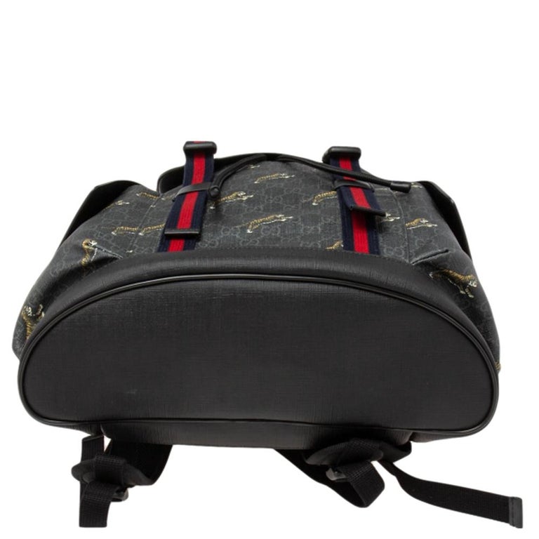 Gucci Black/Grey GG Supreme And Leather Tiger Backpack at 1stDibs