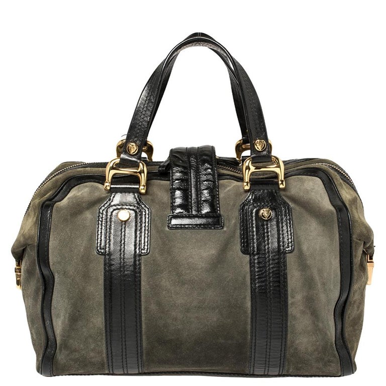 Gucci Black/Grey Suede and Patent Leather Aviatrix Large Boston Bag at ...