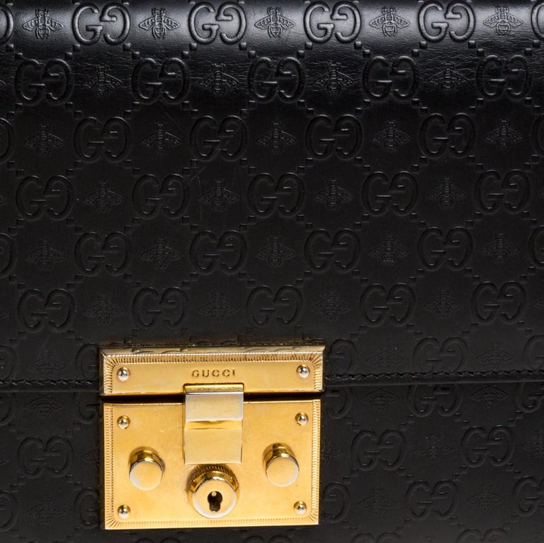 Gucci Black Guccissima Bee Embossed Leather Medium Padlock Shoulder Bag ...