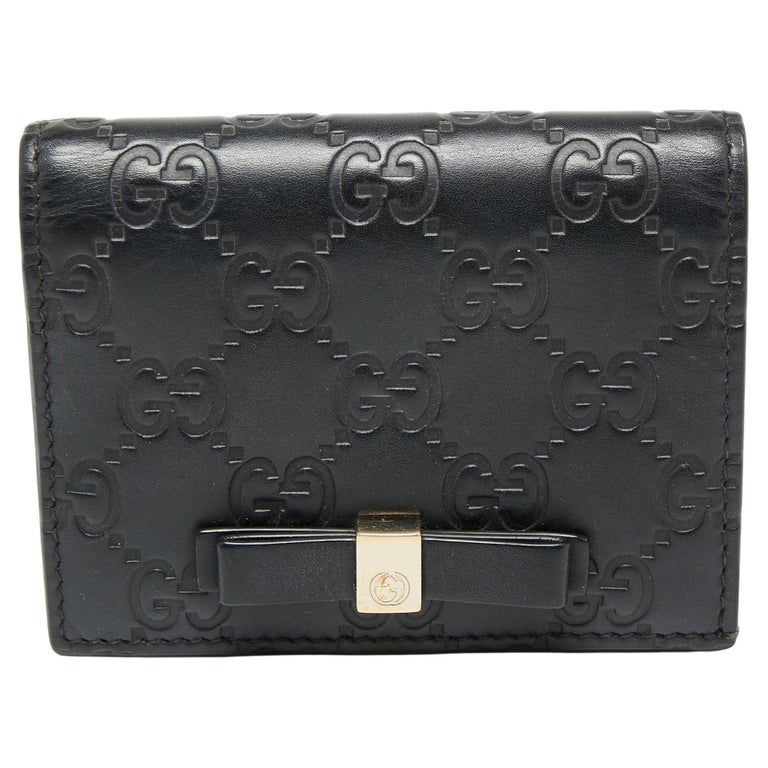 Gucci Black Guccissima Leather Bow Flap Card Case For Sale at 1stDibs