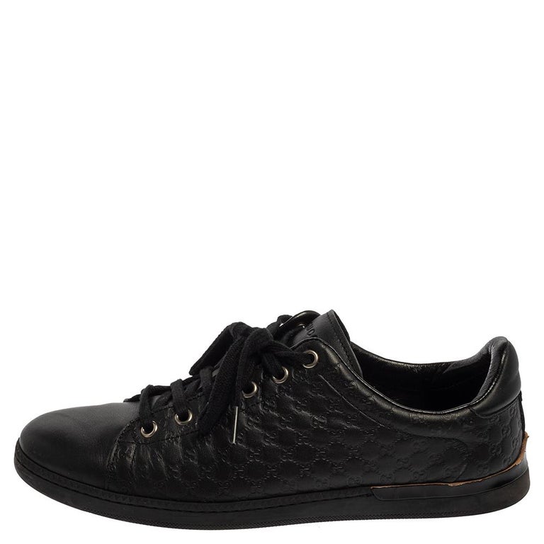 Gucci Black Guccissima Leather Lace Up Sneakers Size 38 For Sale at 1stDibs