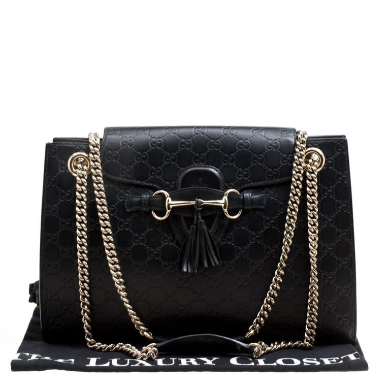 Gucci Black Guccissima Leather Large Emily Chain Shoulder Bag For Sale
