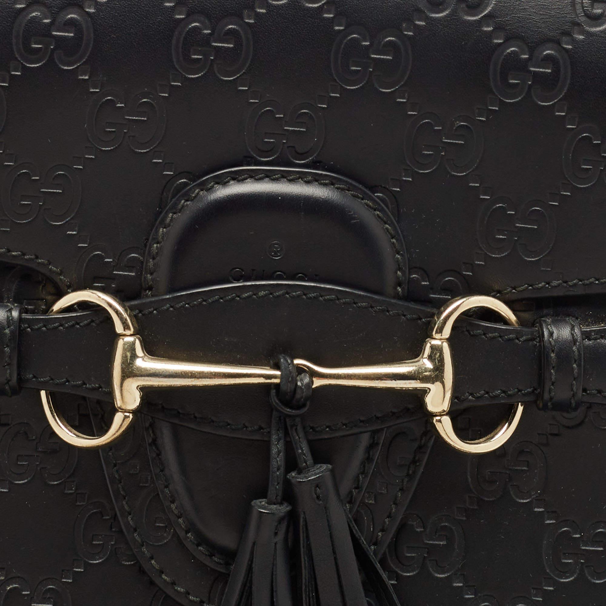 Gucci Black Guccissima Leather Large Emily Chain Shoulder Bag For Sale