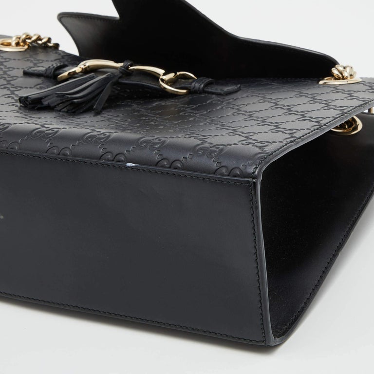 Gucci Black Guccissima Leather Large Emily Chain Shoulder Bag For Sale
