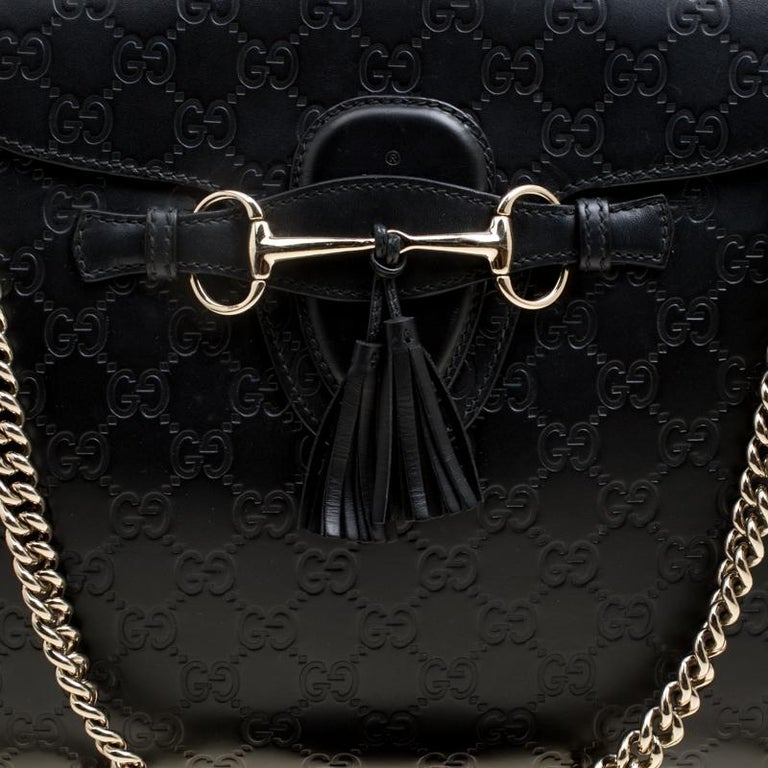Gucci Black Guccissima Leather Large Emily Chain Shoulder Bag For Sale