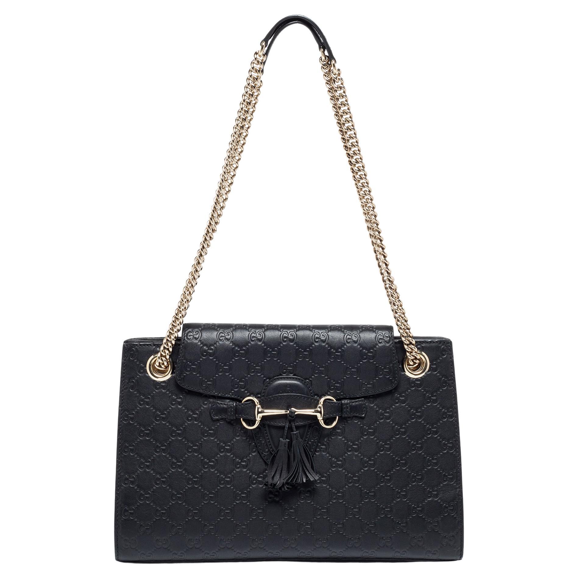 Gucci Black Guccissima Leather Large Emily Chain Shoulder Bag At 1stdibs