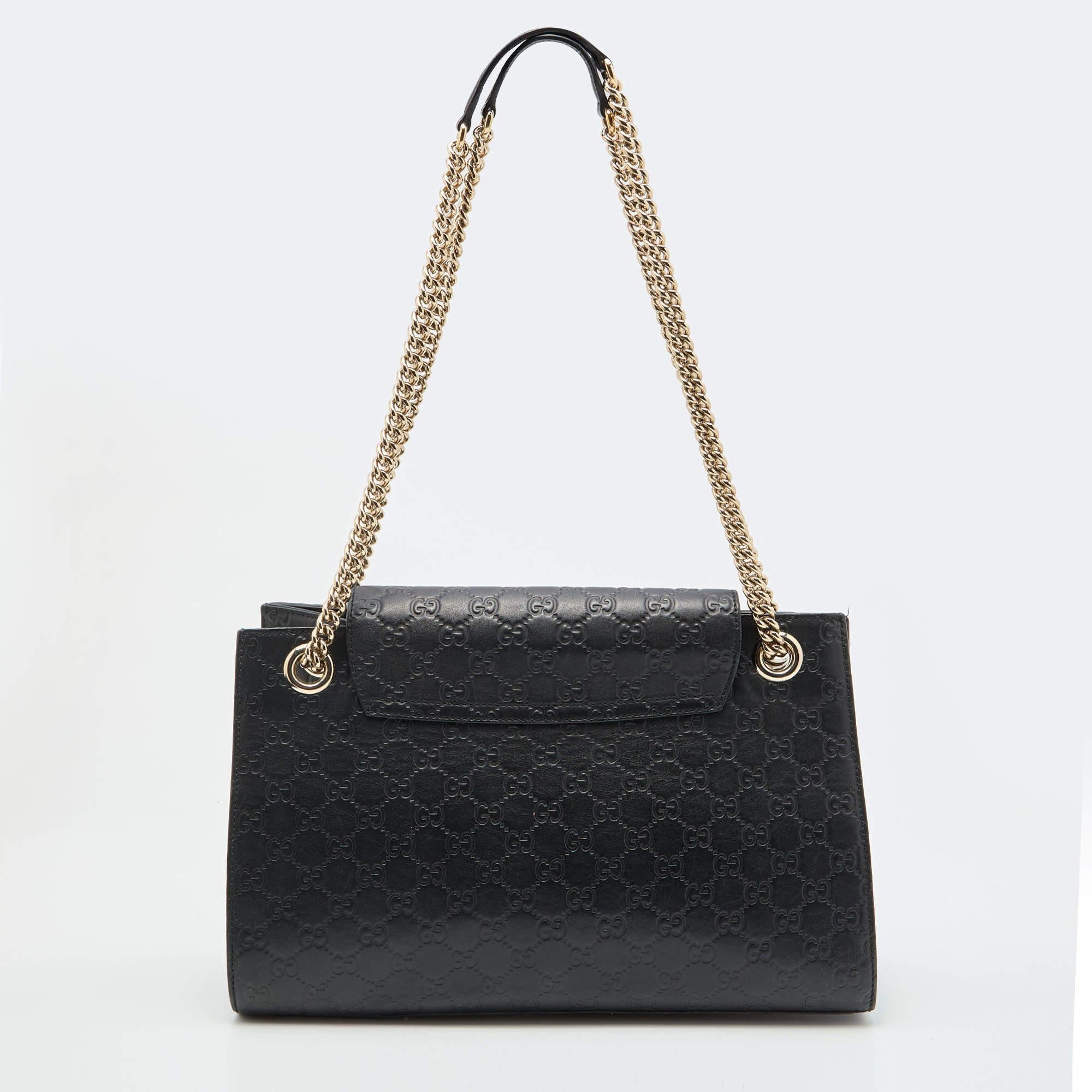 Gucci Black Guccissima Leather Medium Emily Chain Shoulder Bag For Sale ...