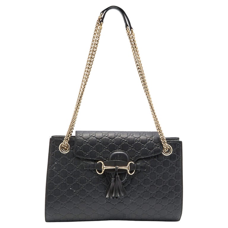 Gucci Black Guccissima Leather Medium Emily Chain Shoulder Bag For Sale ...