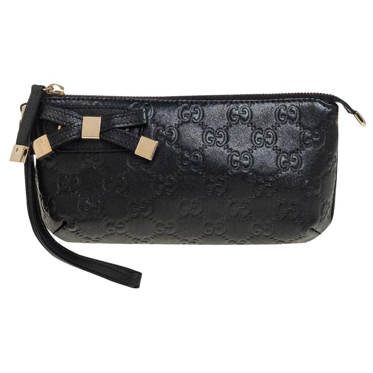 Gucci Black Guccissima Leather Princy Wristlet Clutch at 1stDibs