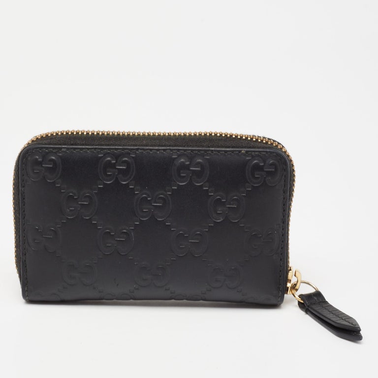 Gucci Black Guccissima Leather Signature Zip Around Card Case at 1stDibs