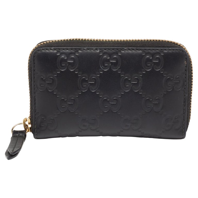 Gucci Black Guccissima Leather Signature Zip Around Card Case at 1stDibs