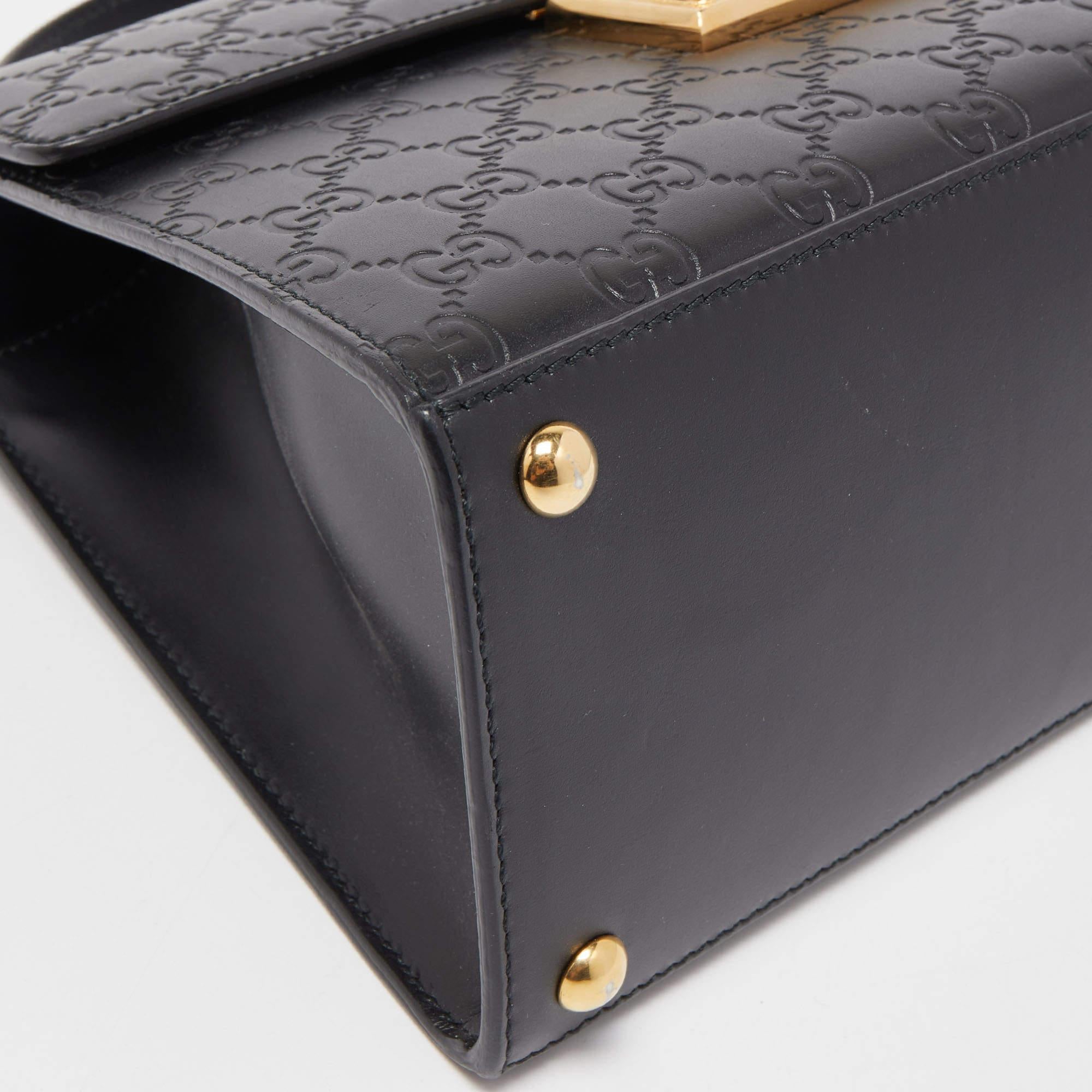 Gucci Black Guccissima Leather Small Padlock Top Handle Bag For Sale at ...