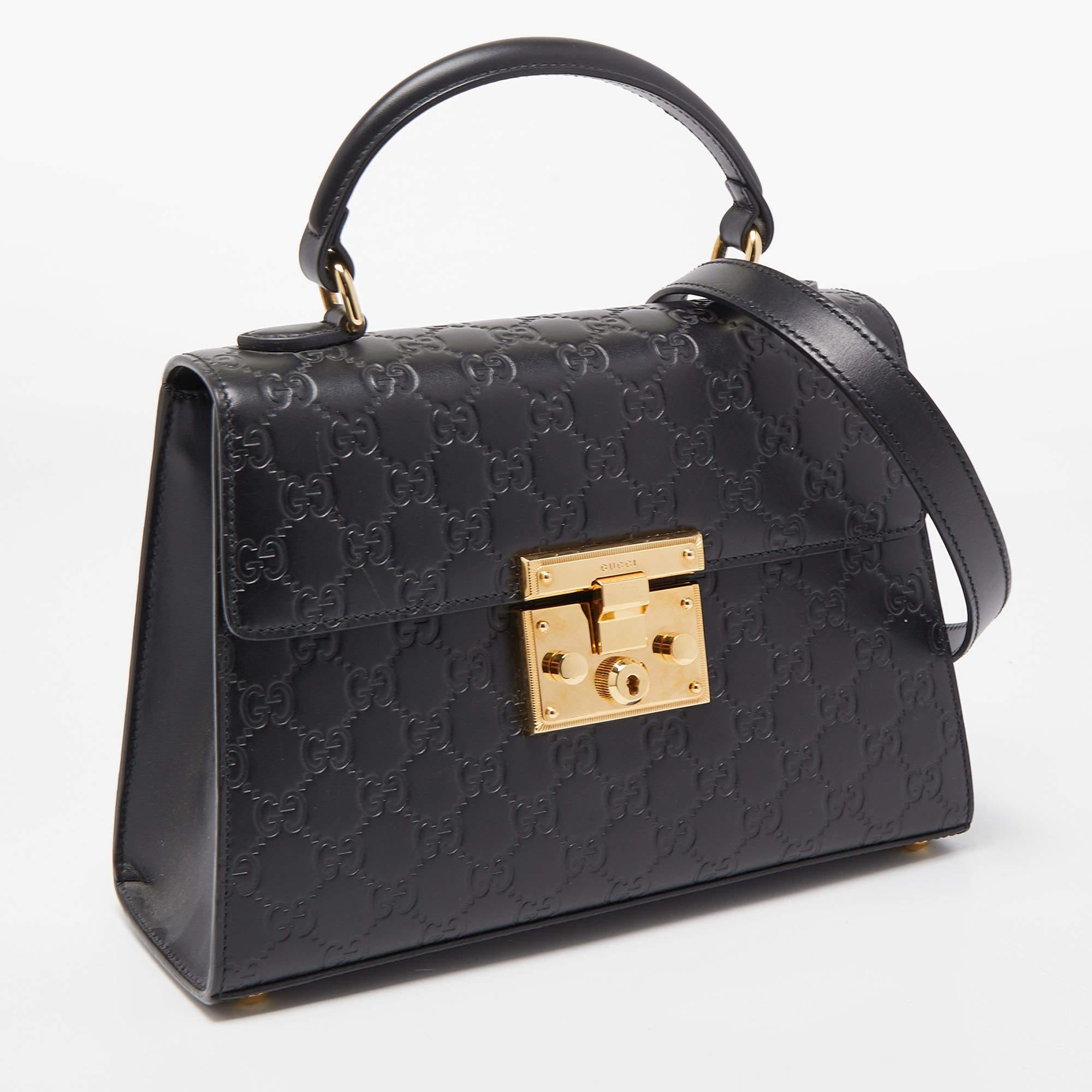 Gucci Black Guccissima Leather Small Padlock Top Handle Bag For Sale at ...