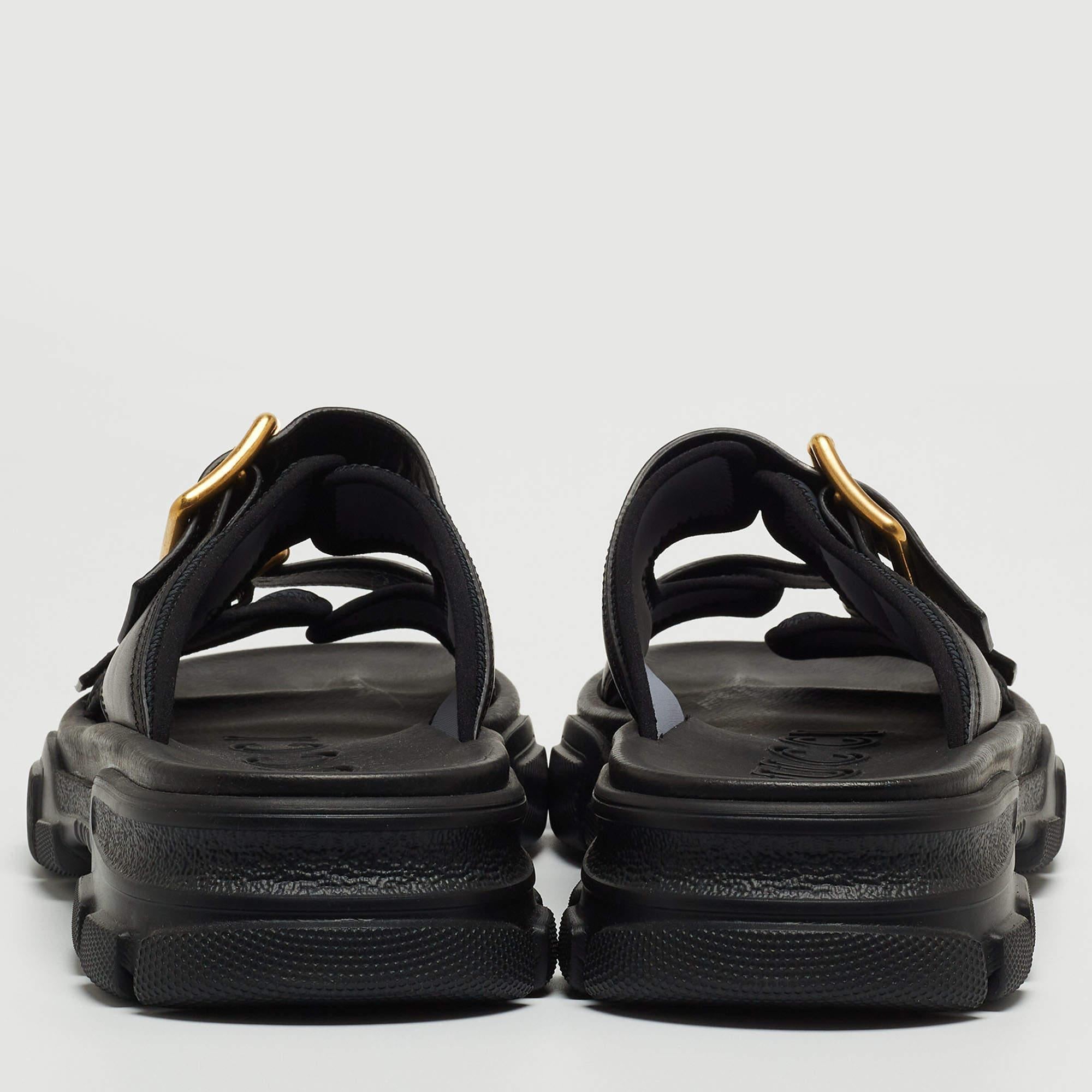 Gucci Black Leather Aguru Double Buckle Flat Sandals Size 43.5 For Sale ...