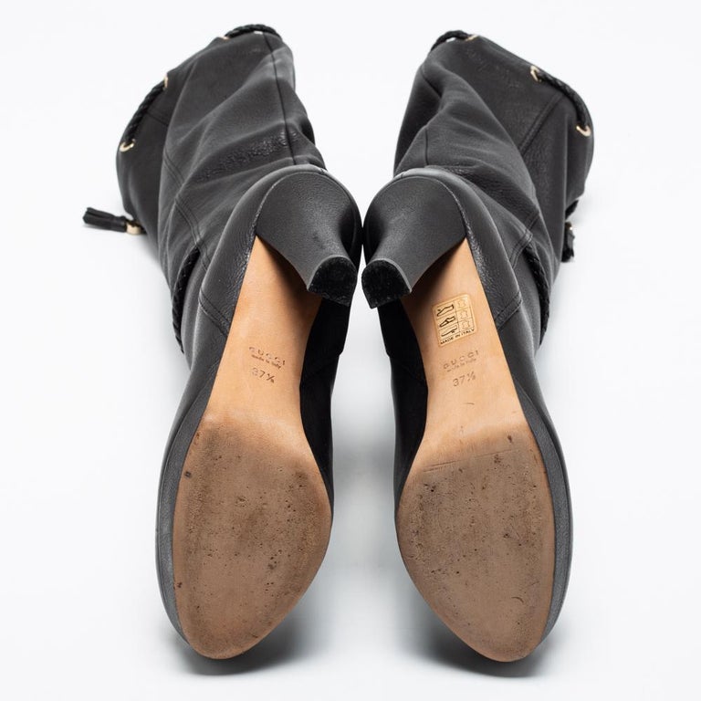 Gucci Black Leather Alexa Platform Knee High Boots Size 37.5 For Sale ...