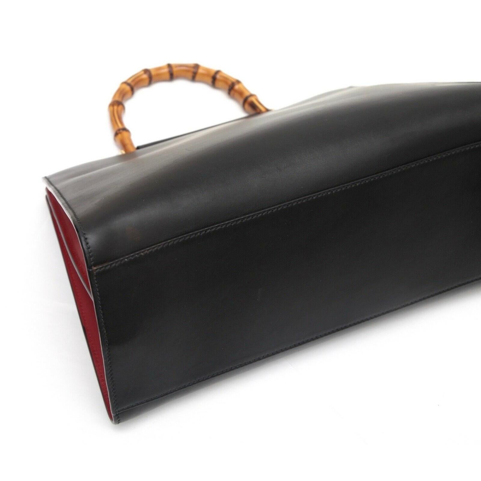 GUCCI Black Leather Bag Tote Bamboo Top Handle Web Shoulder Strap For ...