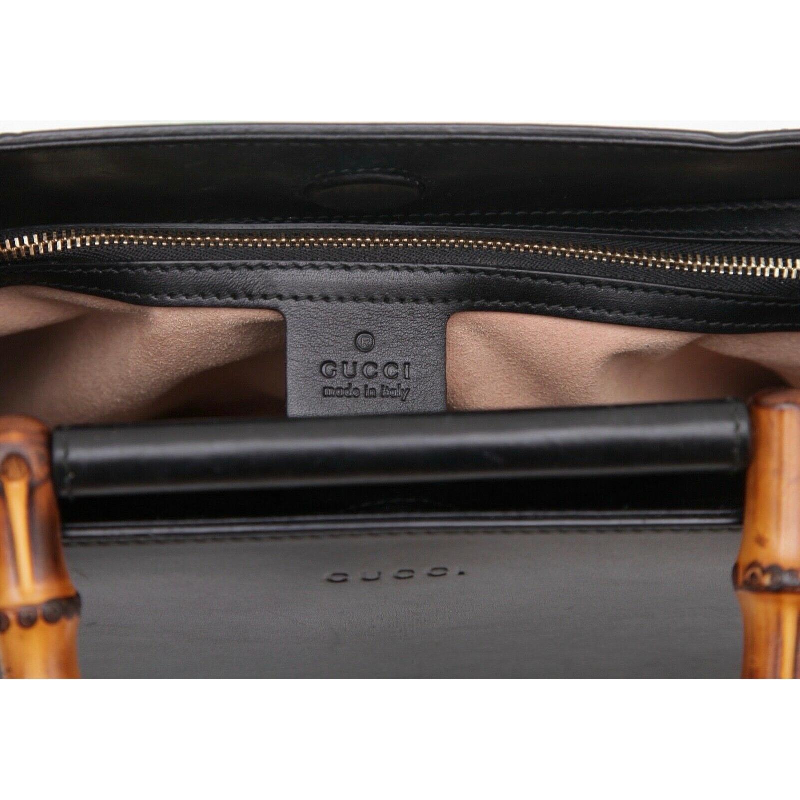 GUCCI Black Leather Bag Tote Bamboo Top Handle Web Shoulder Strap For ...