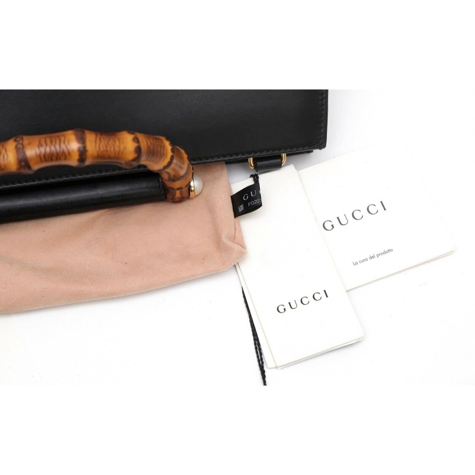 GUCCI Black Leather Bag Tote Bamboo Top Handle Web Shoulder Strap For ...