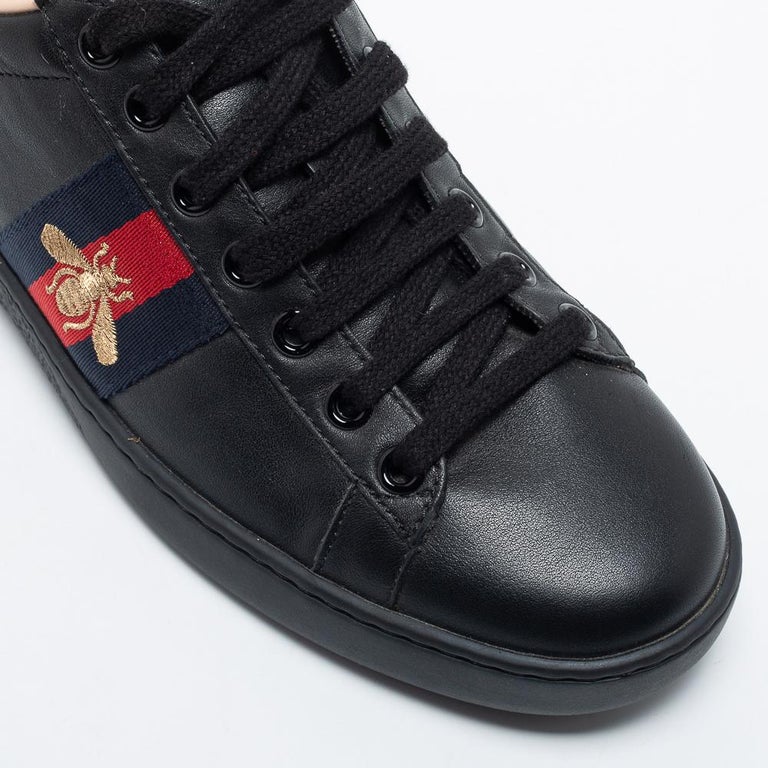 Gucci Black Leather Bee Embroidered Ace Low Top Sneakers Size 35.5 For ...