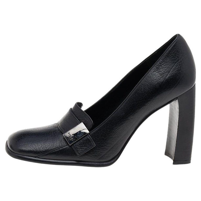 Gucci Black Leather Block Heel Pumps Size 35 at 1stDibs