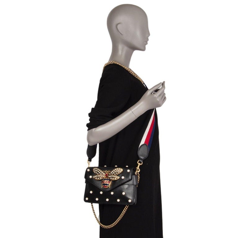 GUCCI black leather BROADWAY PEARLY BEE MINI Shoulder Bag at 1stDibs ...