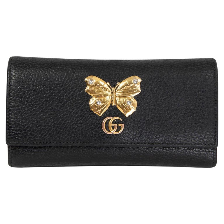 GUCCI black leather BUTTERFLY CONTINENTAL Wallet at 1stDibs