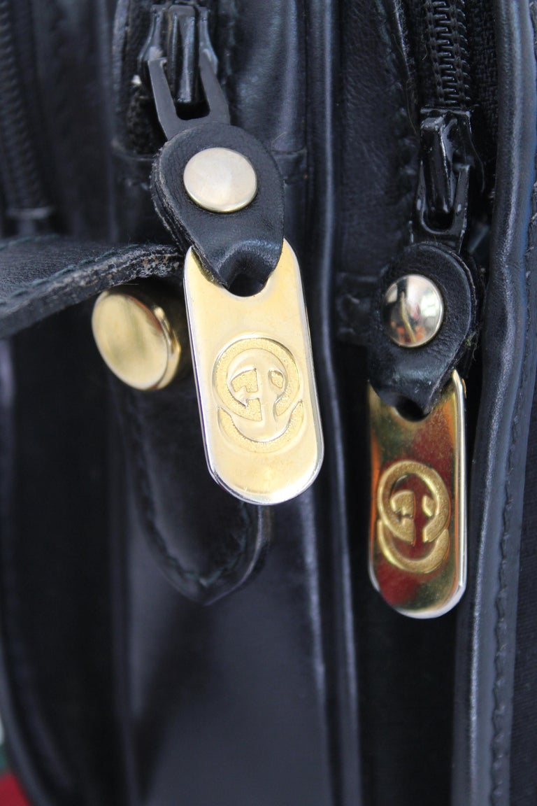 Gucci Black Leather Canvas Monogram Camera Bag at 1stDibs