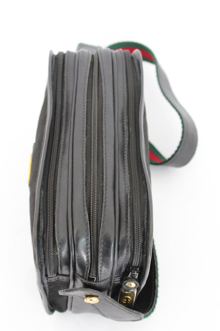 Gucci Black Leather Canvas Monogram Camera Bag at 1stDibs