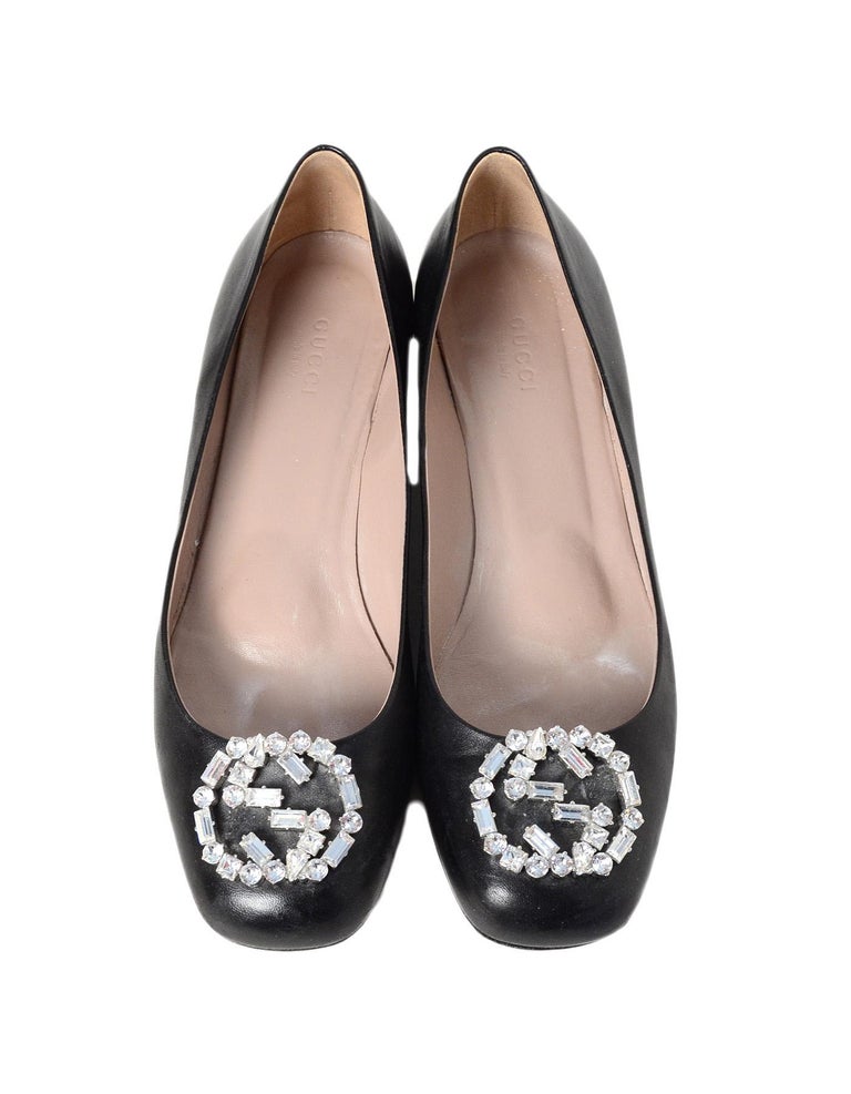 Gucci Black Leather/Crystal Embellished Logo GG Heels Sz 38.5 For Sale ...