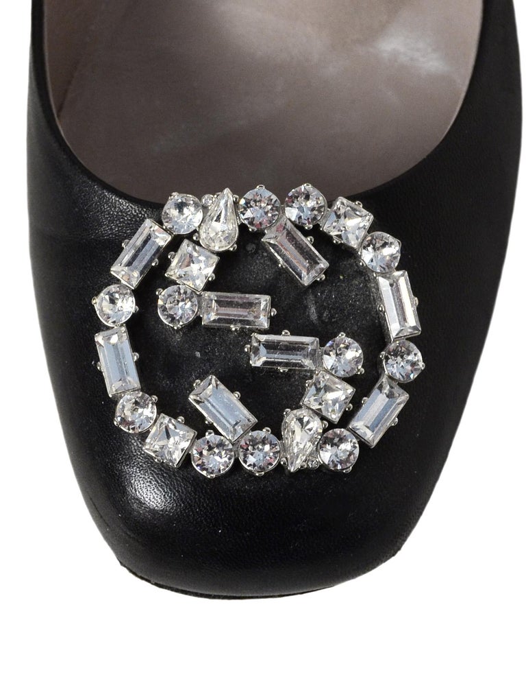 Gucci Black Leather/Crystal Embellished Logo GG Heels Sz 38.5 For Sale ...