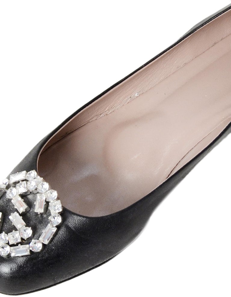 Gucci Black Leather/Crystal Embellished Logo GG Heels Sz 38.5 For Sale ...