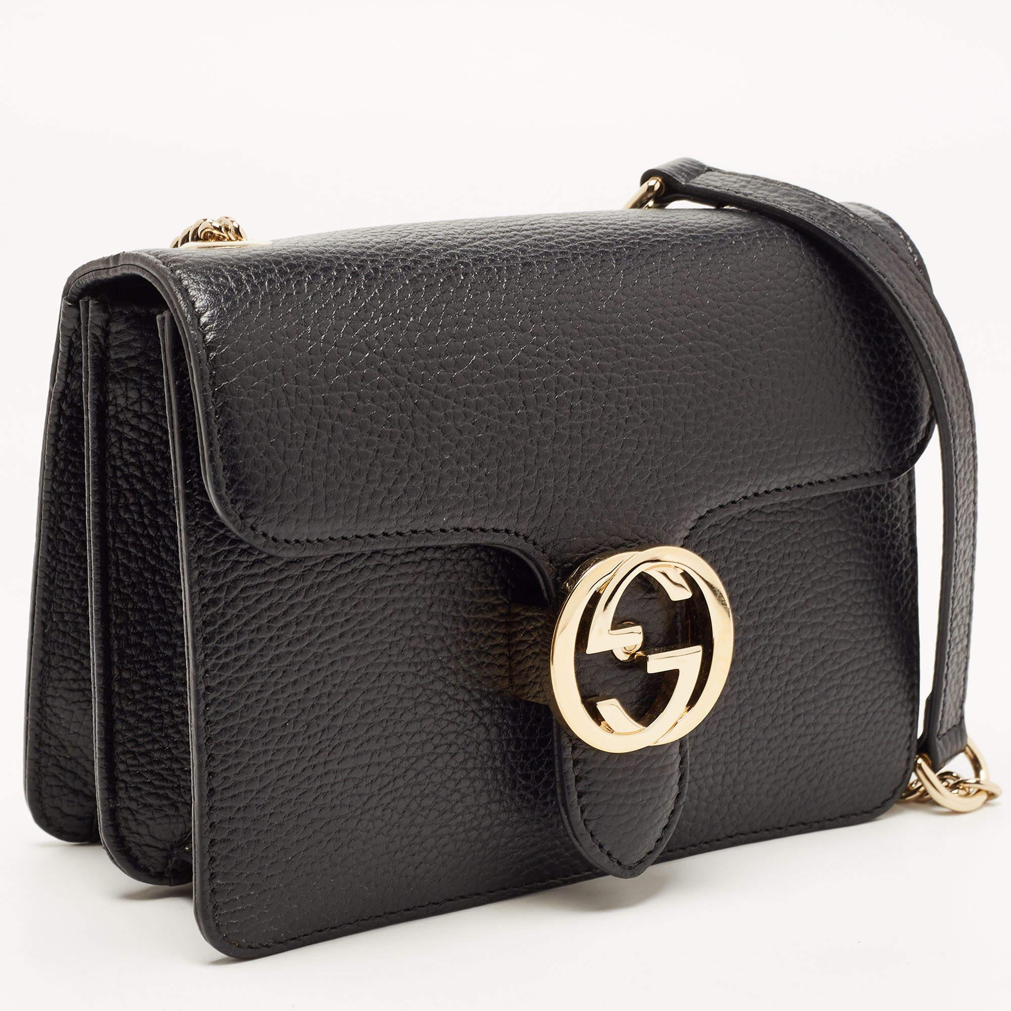 Gucci Schwarzes Leder Dollar Interlocking G Crossbody Bag im Angebot ...