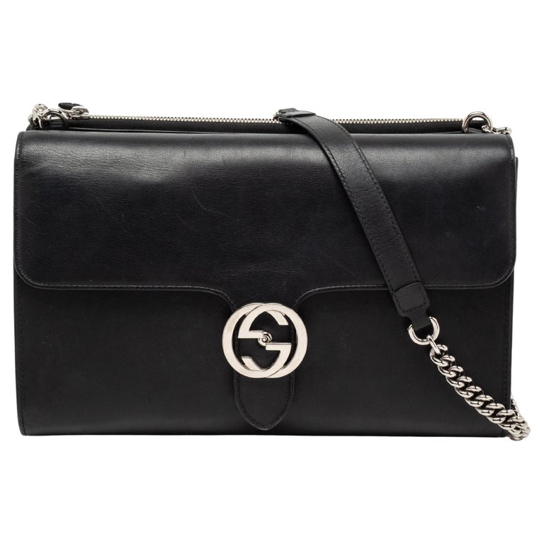 Gucci Black Leather Dollar Interlocking G Shoulder Bag For Sale at 1stDibs