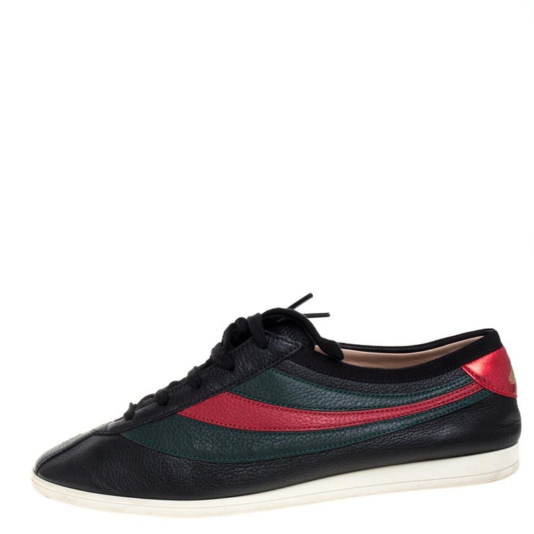 Gucci Black Leather Falacer Web Low Top Sneakers Size 40.5 at 1stDibs