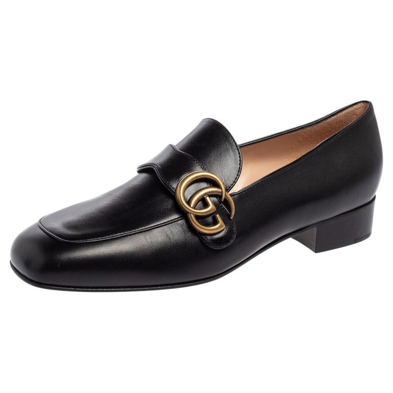 Gucci Black Leather GG Marmont Loafers Size 38.5 at 1stDibs